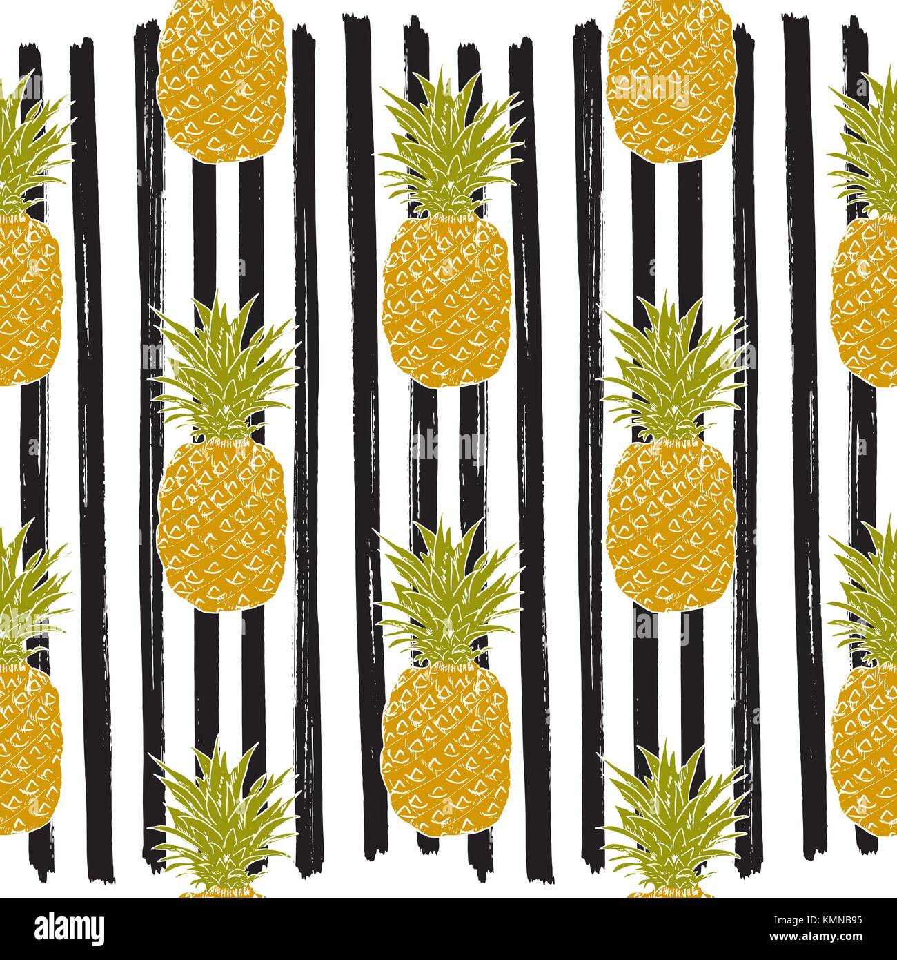 Pineapple hand drawn sketch striped Seamless Pattern. Vector ...
