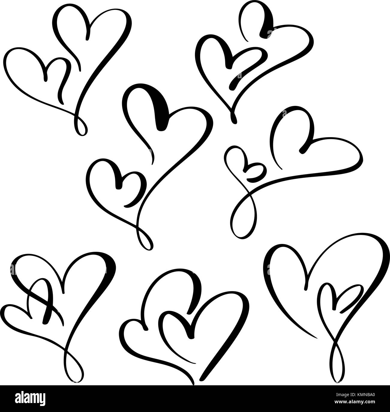 set two lovers heart. Handmade vector calligraphy. Decor for greeting ...