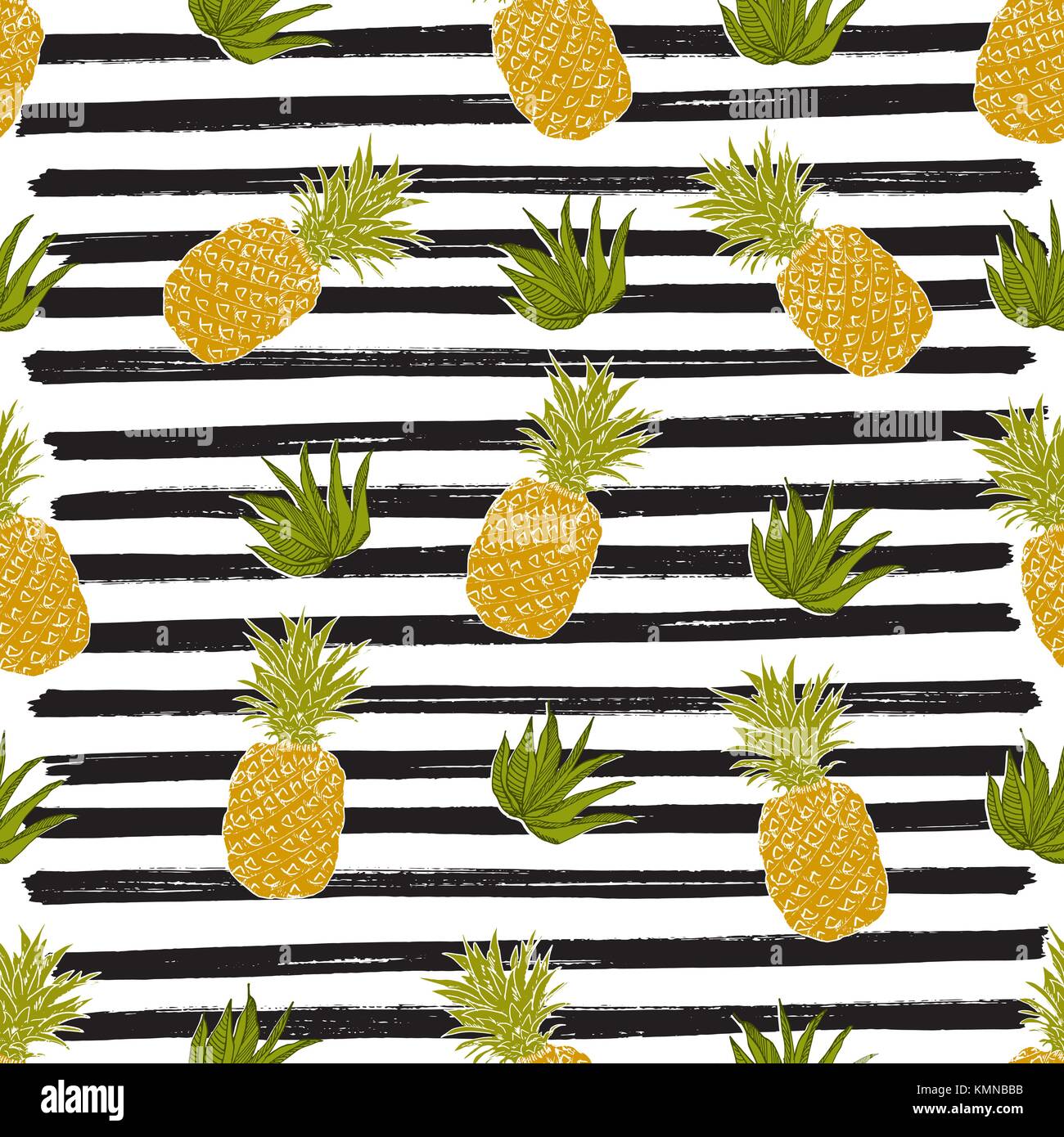 Pineapple hand drawn sketch striped Seamless Pattern. Vector ...