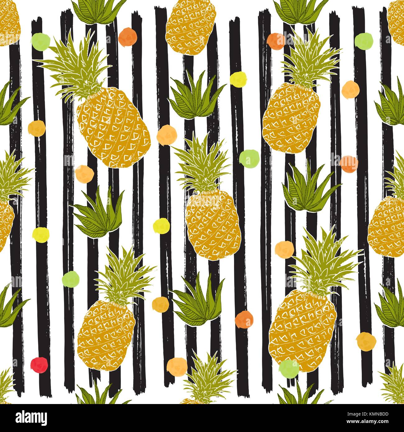 Pineapple hand drawn sketch striped Seamless Pattern. Vector ...