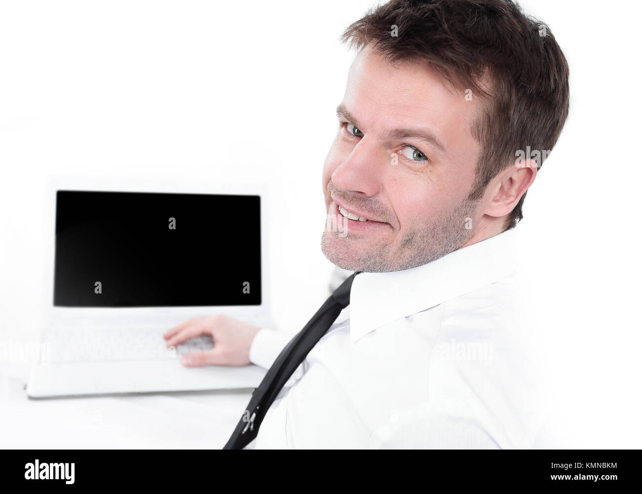 closeup. young man working on laptop Stock Photo - Alamy