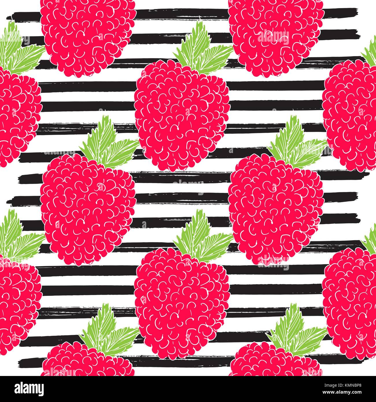 Raspberry hand drawn sketch striped Seamless Pattern. Vector ...