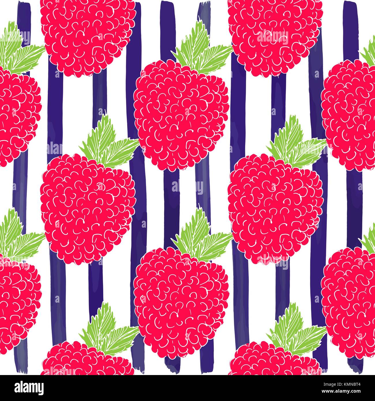 Raspberry hand drawn sketch striped Seamless Pattern. Vector ...