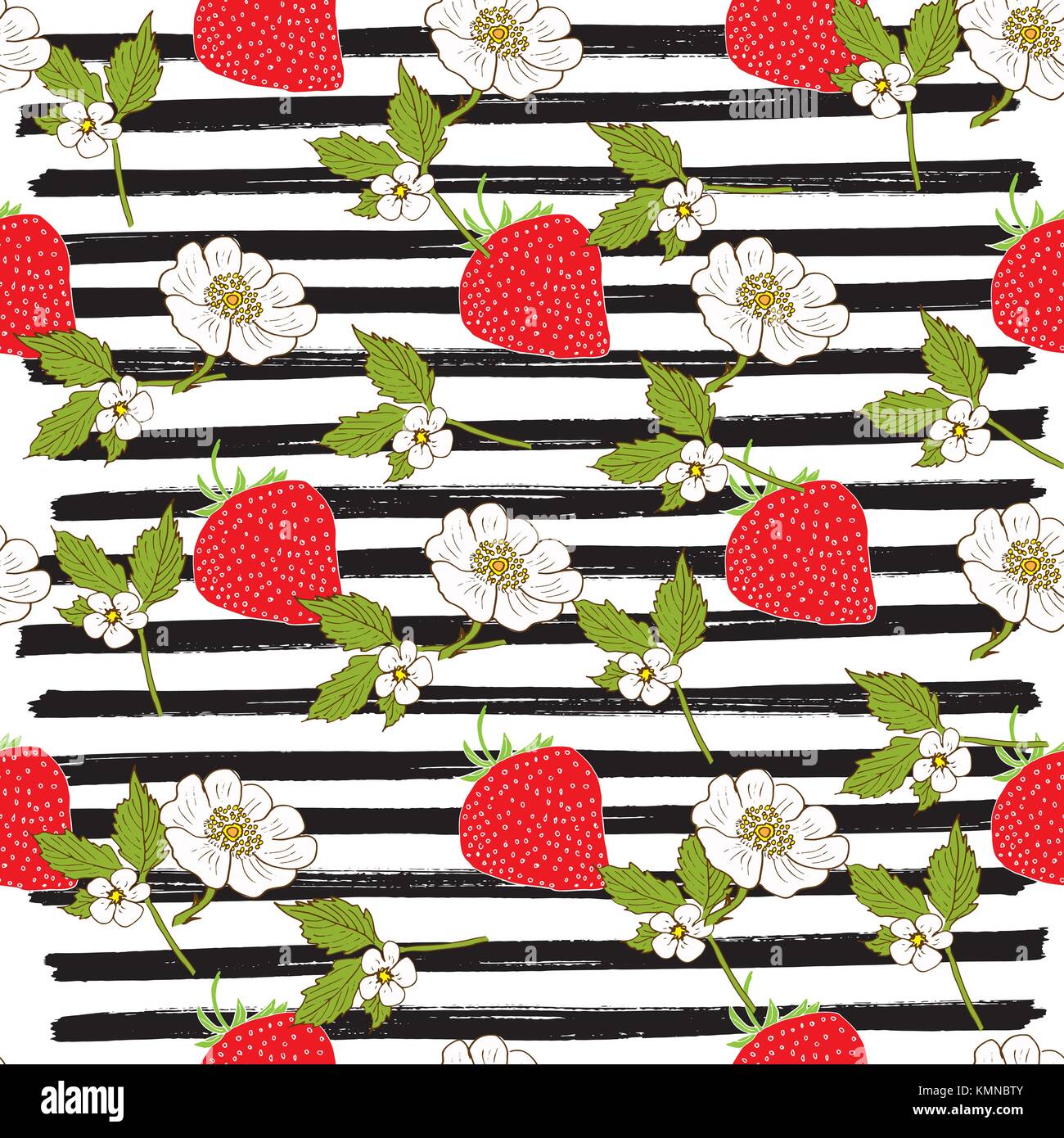 Strawberry hand drawn sketch striped Seamless Pattern. Vector ...