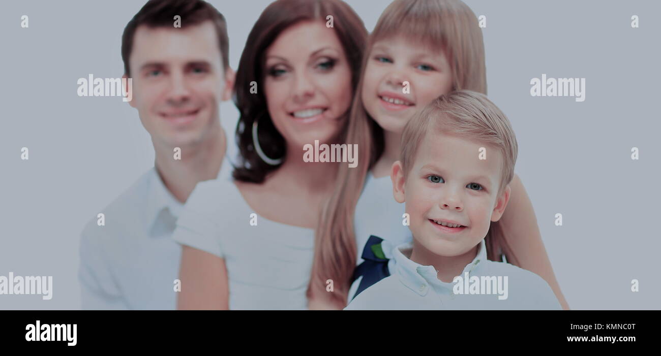 the image of a happy family with smiling son in the foreground Stock ...