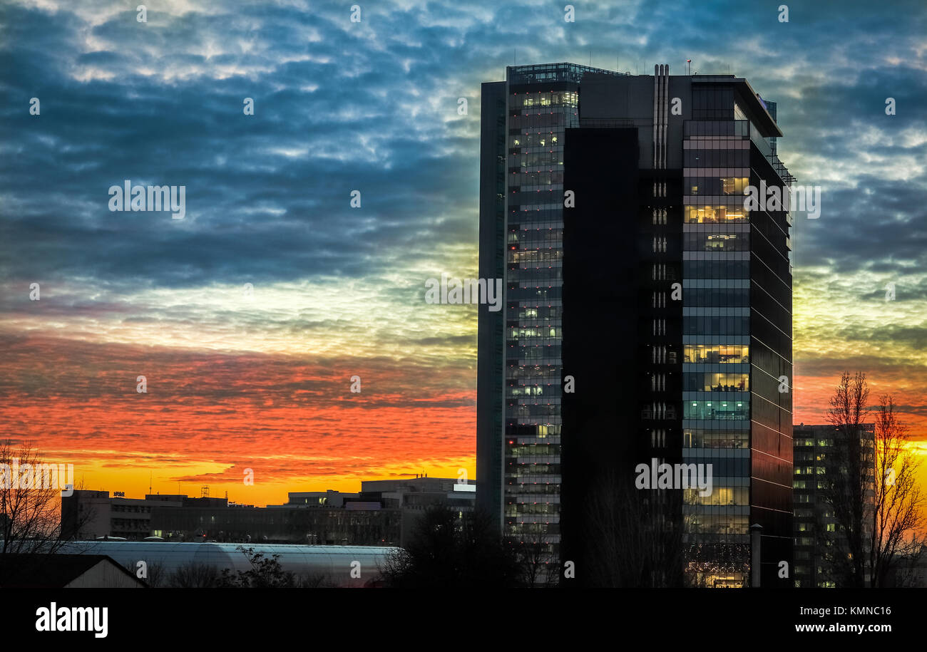 Sunset at Pipera business district in Bucharest, Romania Stock Photo ...