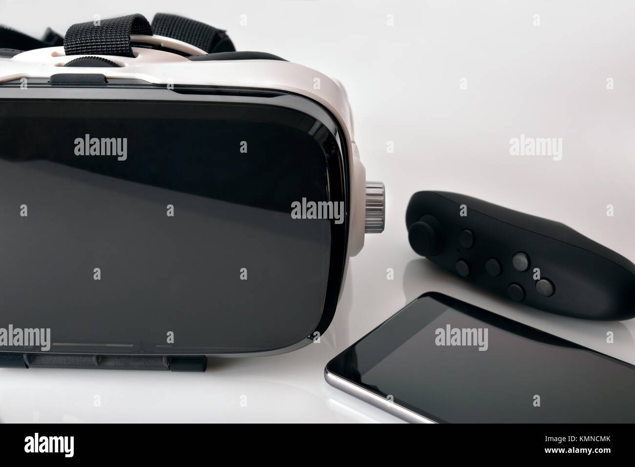 Black and white virtual reality glasses close up with smartphone on ...
