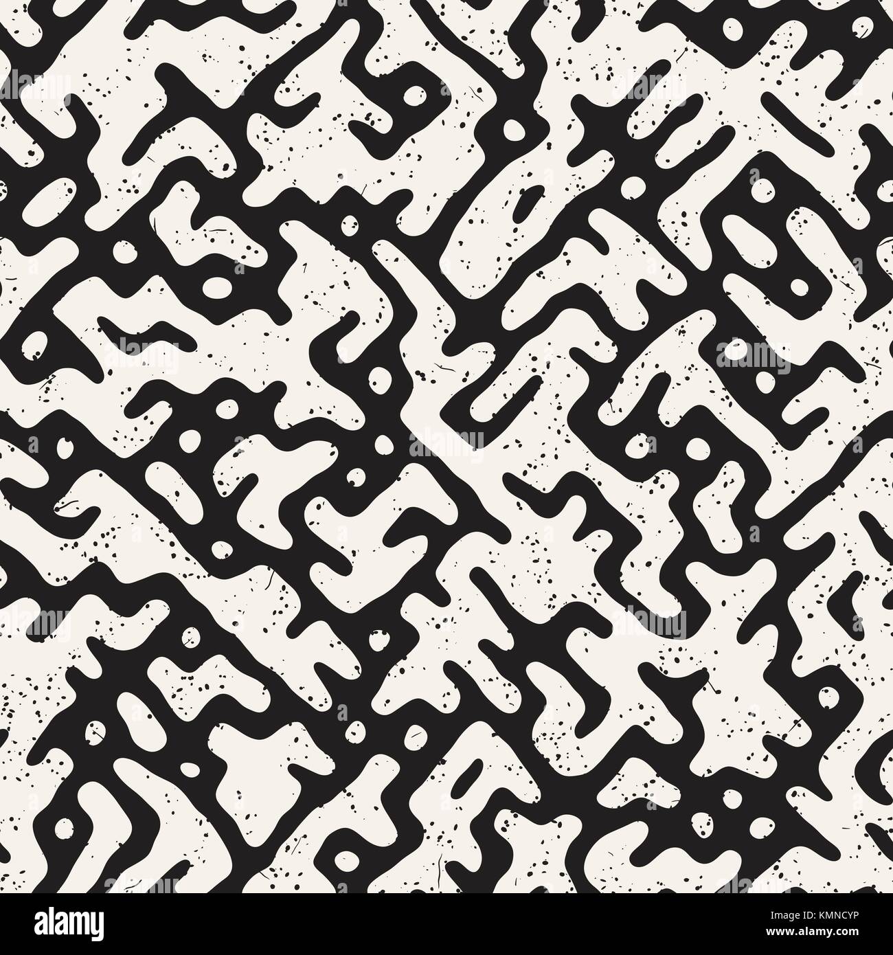 Vector Seamless Black And White Rounded Irregular Maze Pattern. Abstract Hand Drawn Geometric ...