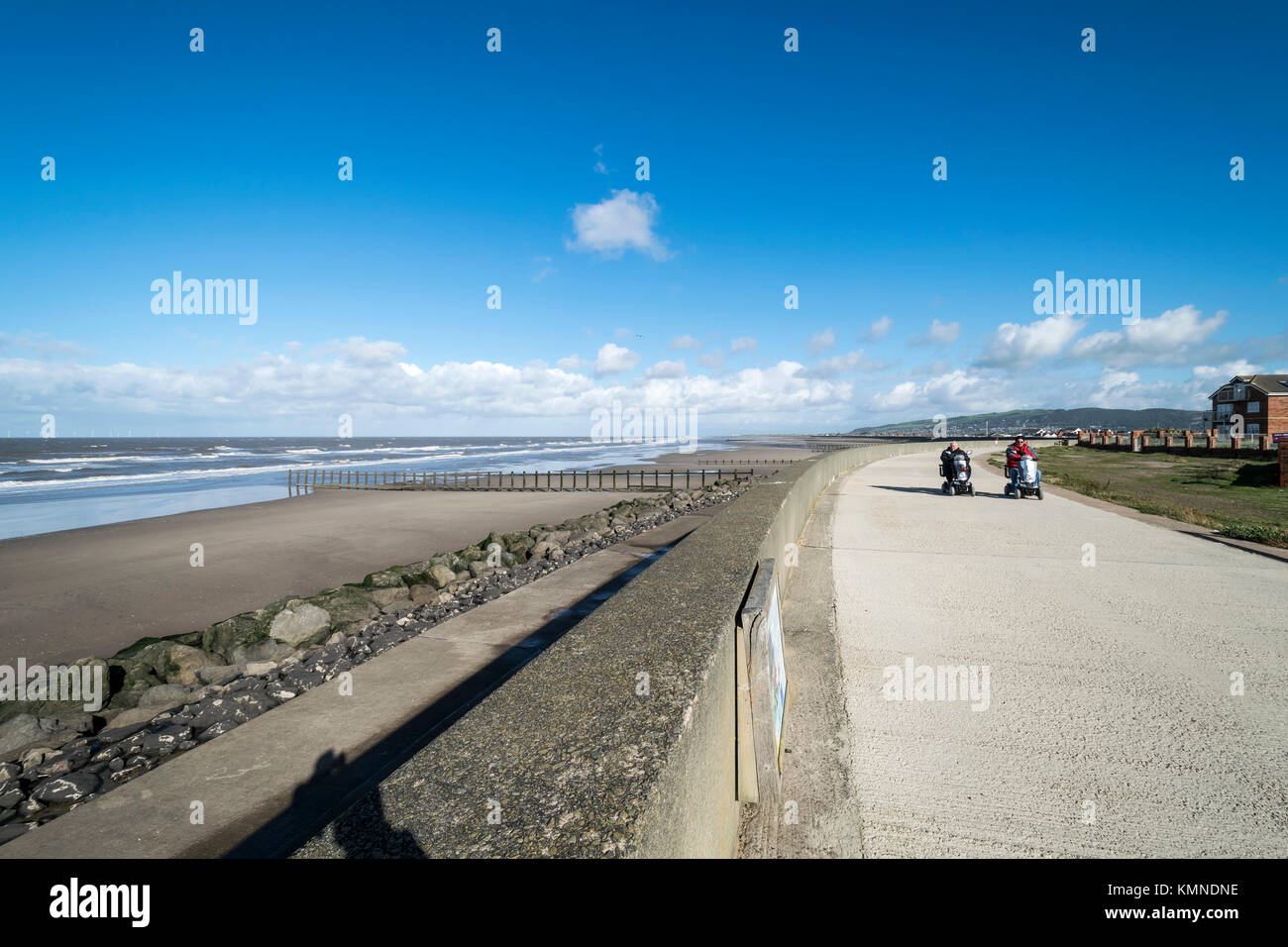 Splash Point beach at East of Rhyl on the North Wales coast looking ...