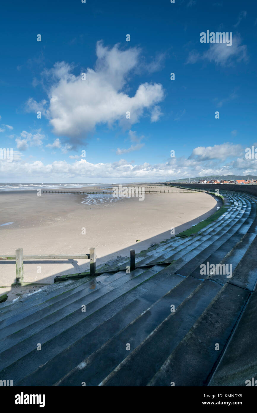 Splash Point beach at East of Rhyl on the North Wales coast looking ...