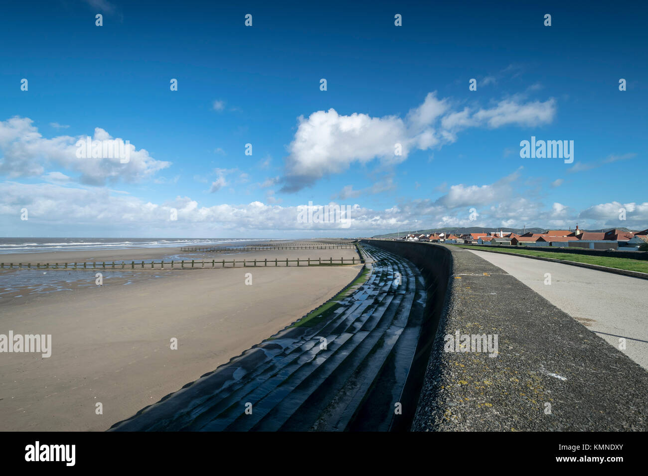Splash Point beach at East of Rhyl on the North Wales coast looking ...