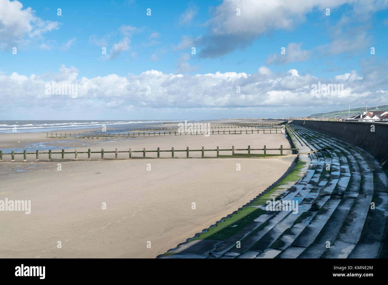 Splash Point beach at East of Rhyl on the North Wales coast looking ...
