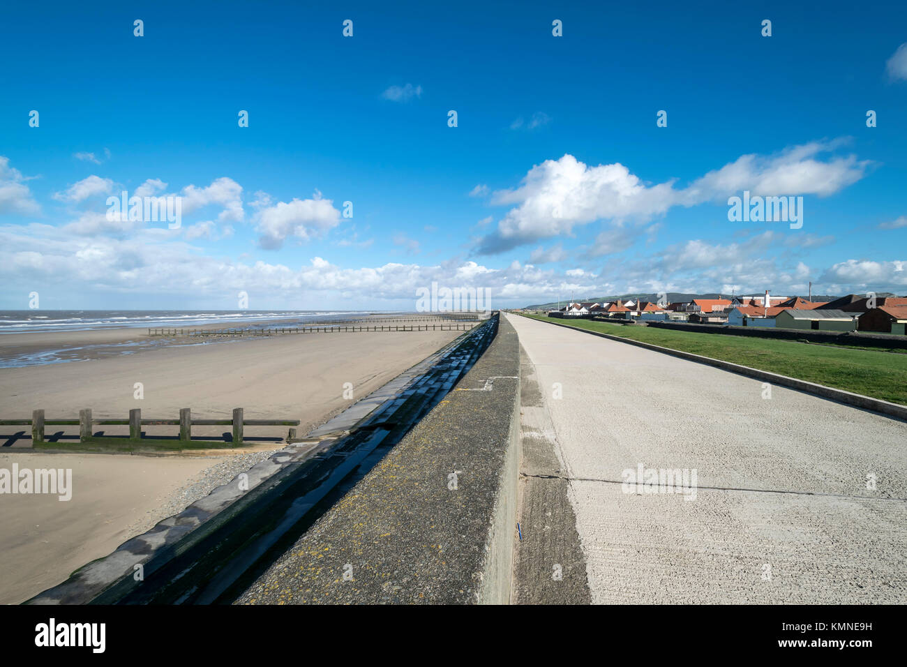 Splash Point beach at East of Rhyl on the North Wales coast looking ...