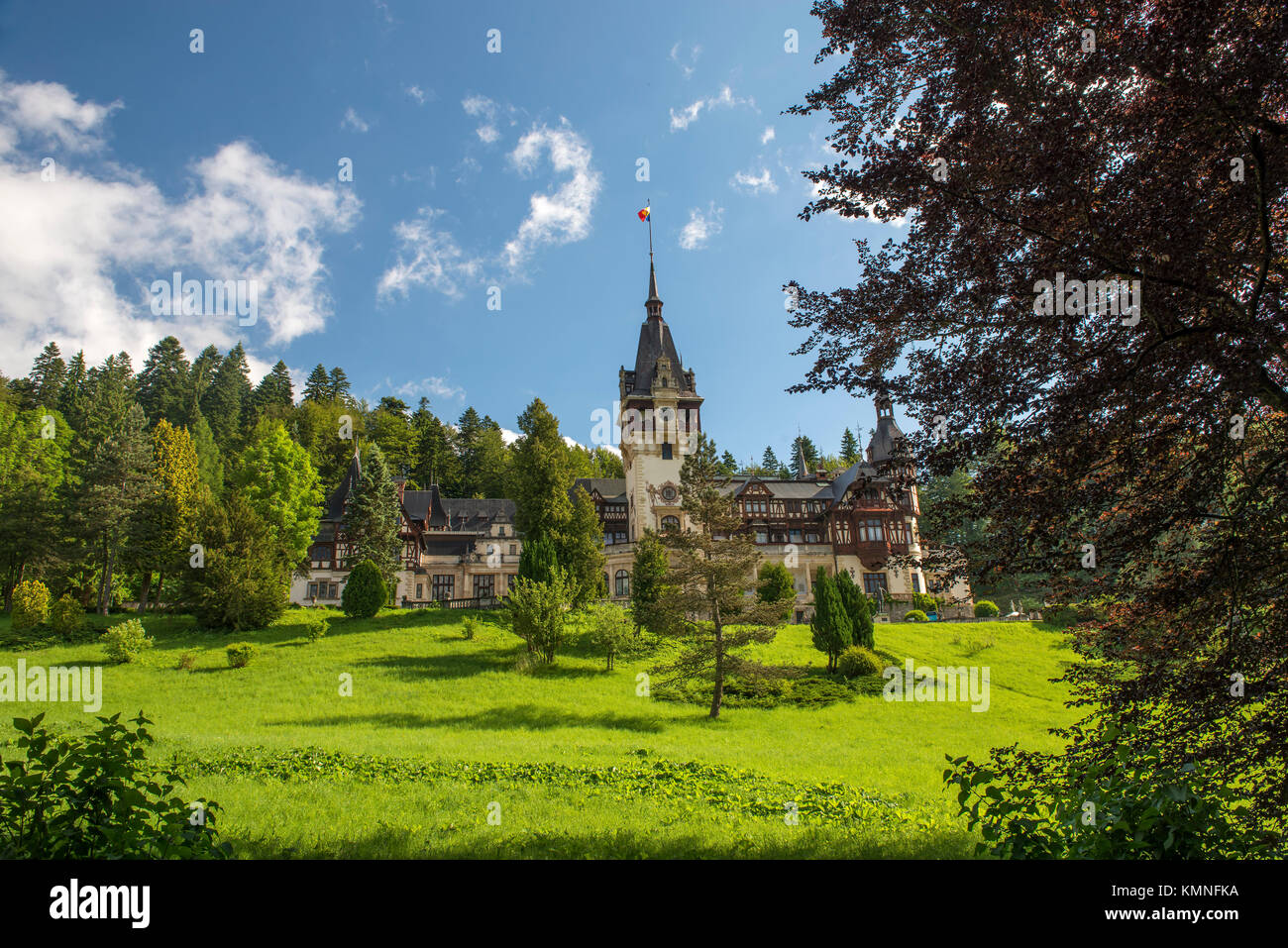 pelesh castle in clear sunny day, horizontal Stock Photo - Alamy
