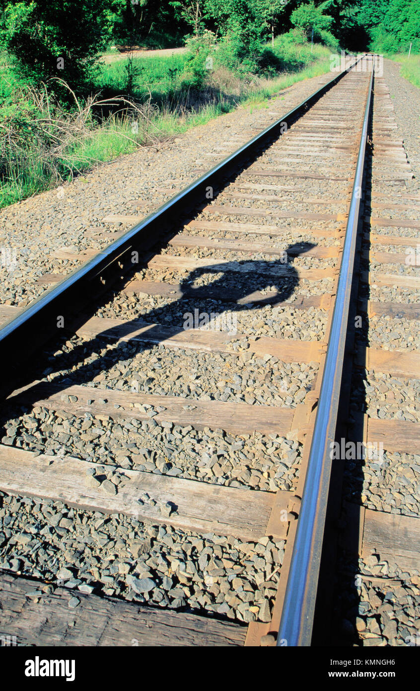 Shadow on railroad track. Benton County. Oregon. USA Stock Photo - Alamy