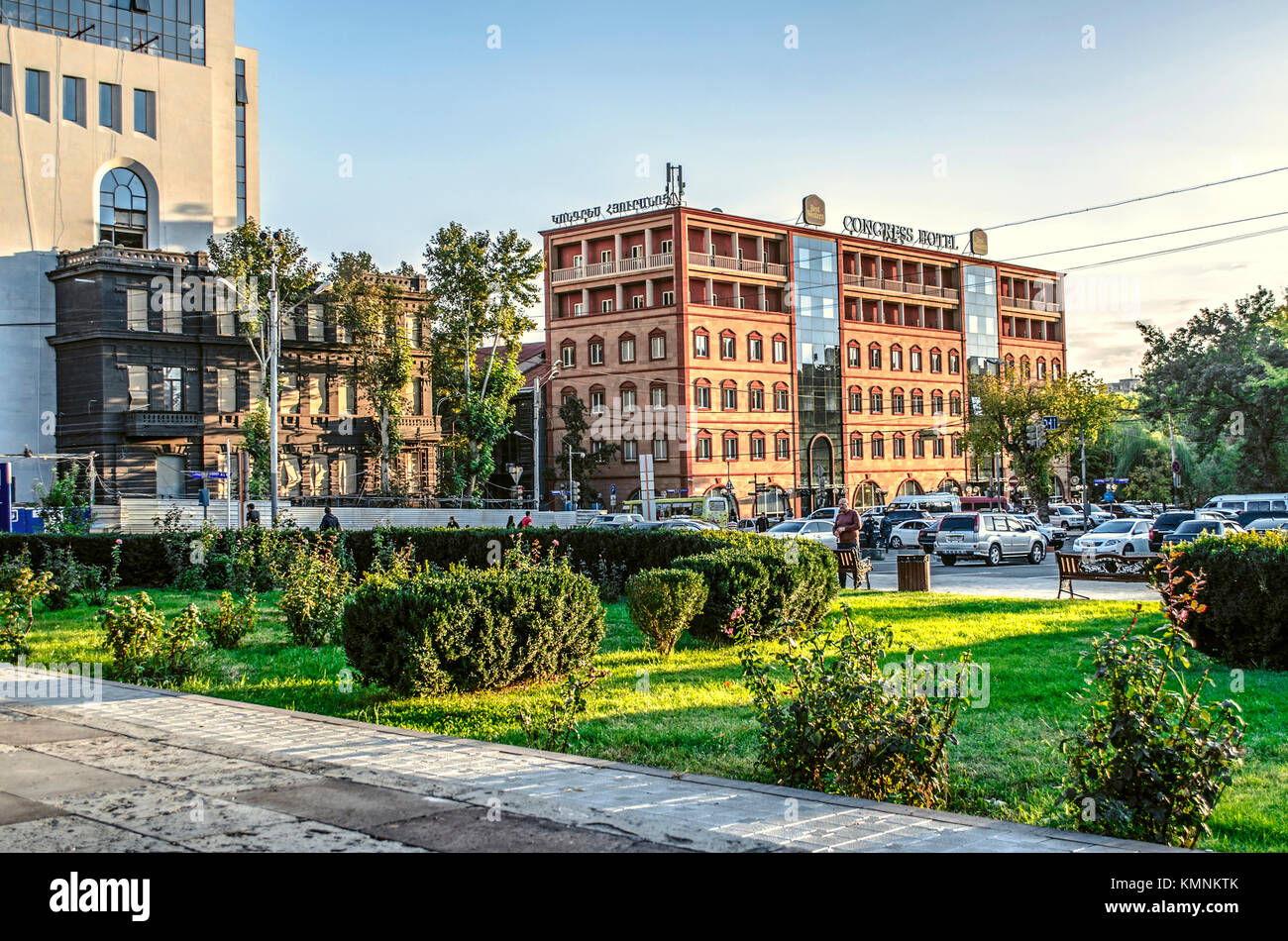 Yerevan,Armenia,13 September,2017: New building, built on the facade of the old building on ...