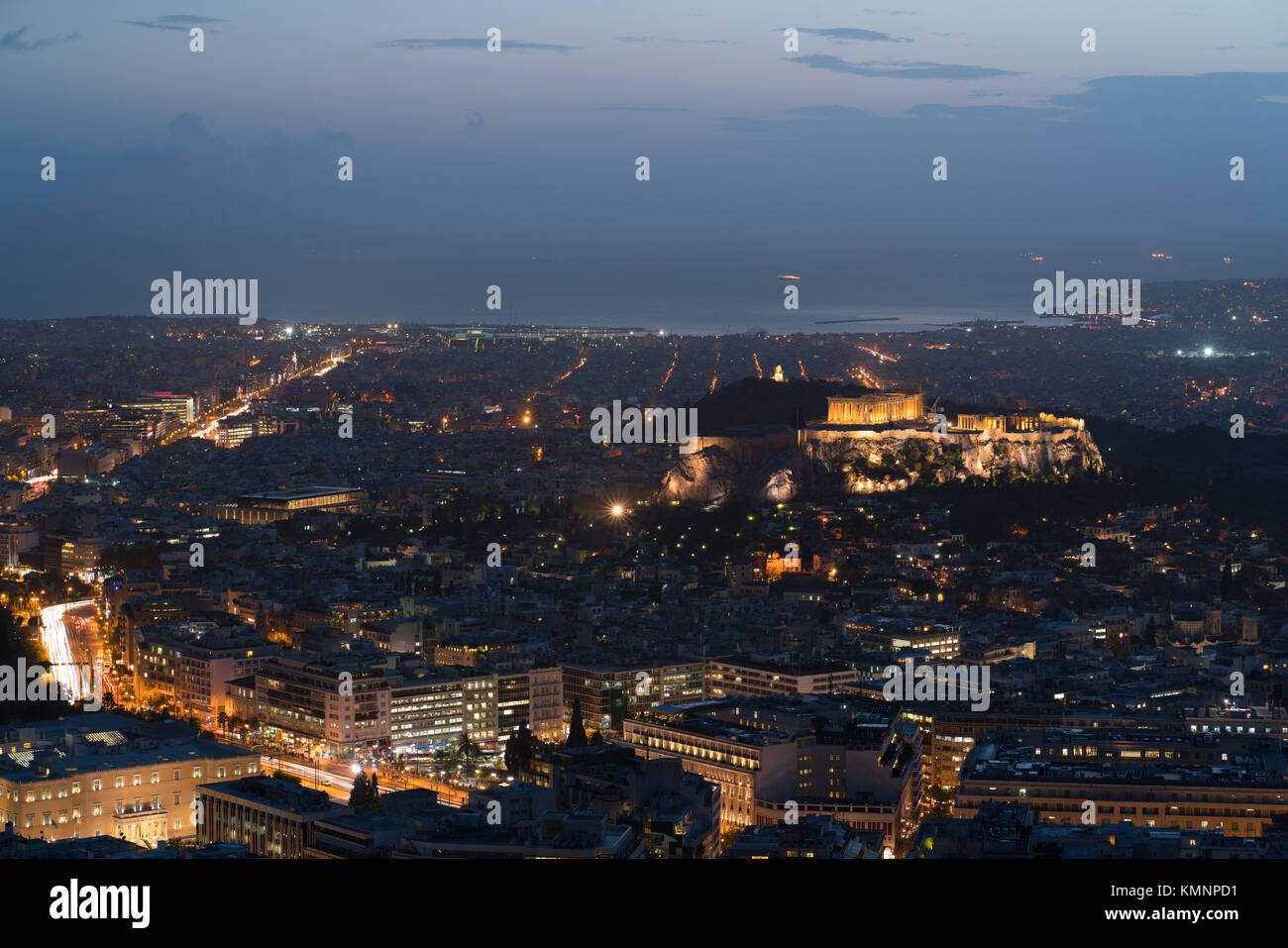 view of Athens and the Acropolis from the Mount Lycabettus at dusk Stock Photo - Alamy
