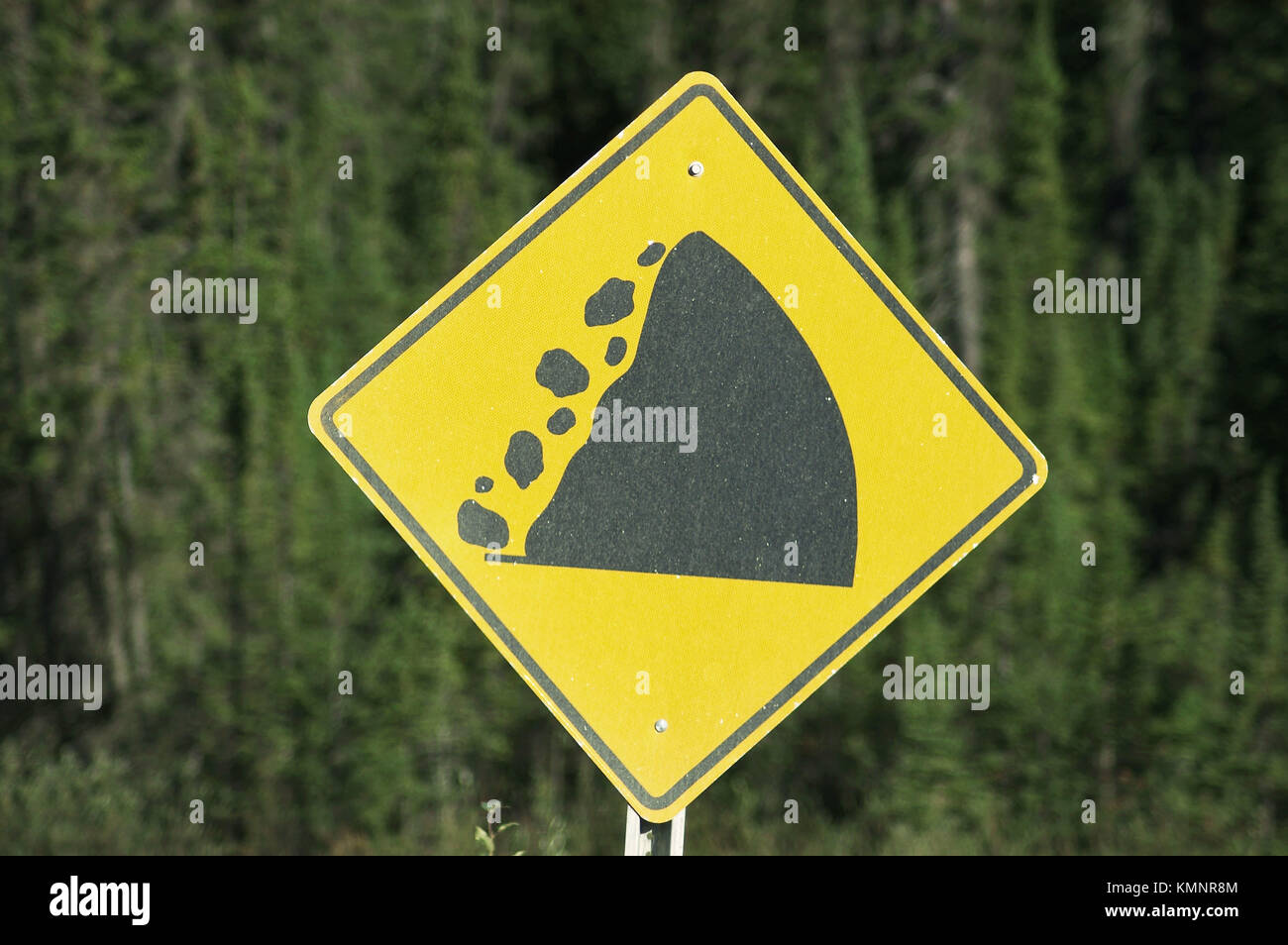Rock slide sign. Alaska, USA Stock Photo - Alamy