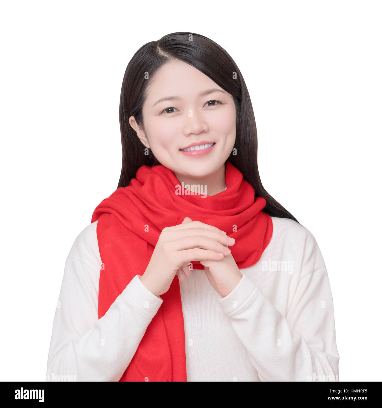 Asian girl with congratulation gesture Stock Photo - Alamy