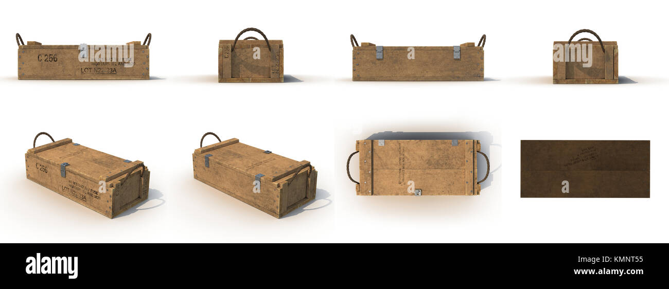 military old case box renders set from different angles on a white ...