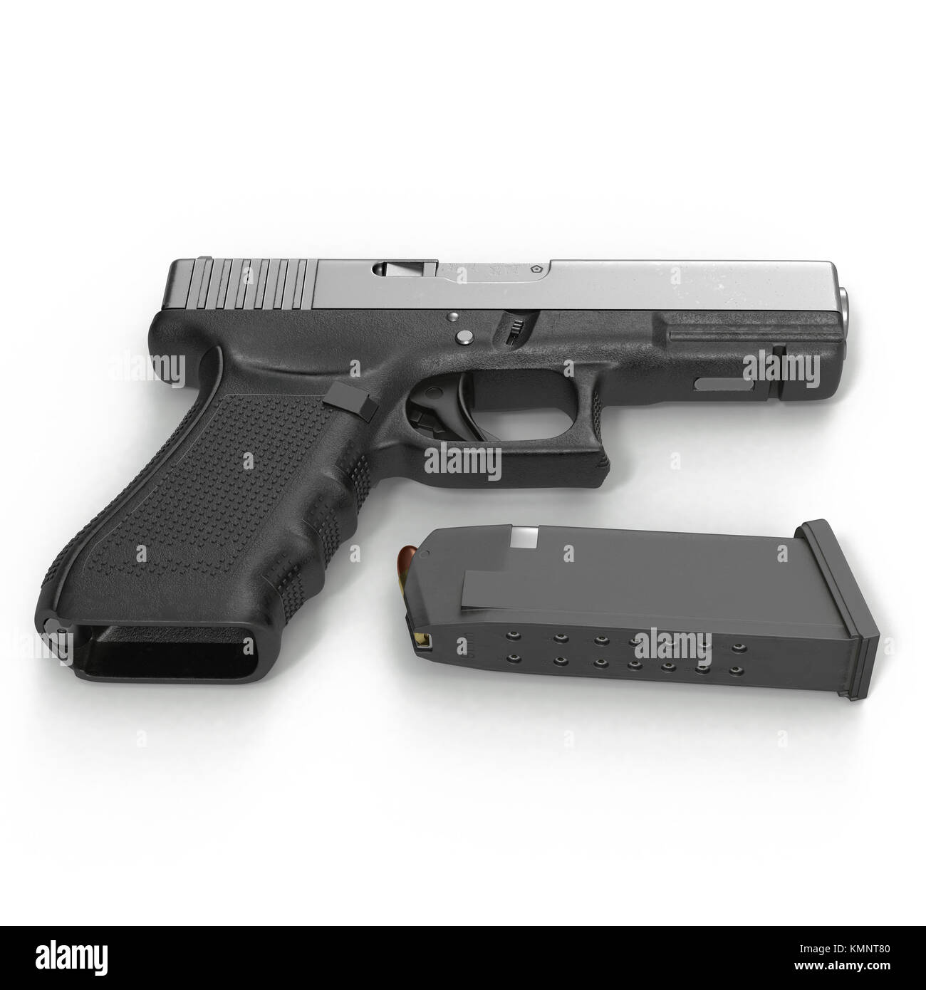 Semi automatic pistol with magazine and ammo on a white. 3D ...