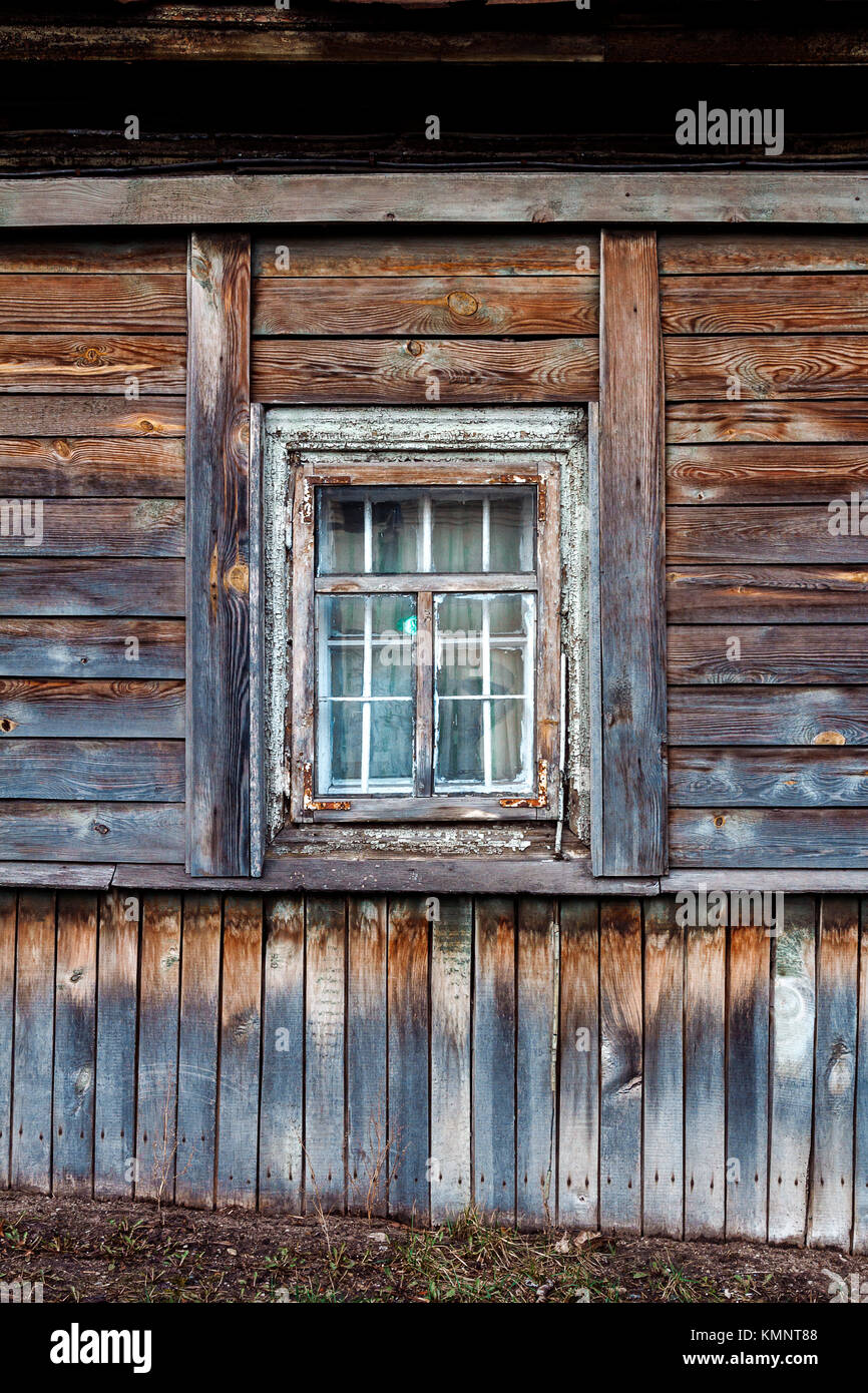 Old window on a aged wooden wall. Architectural detail. Architecture ...