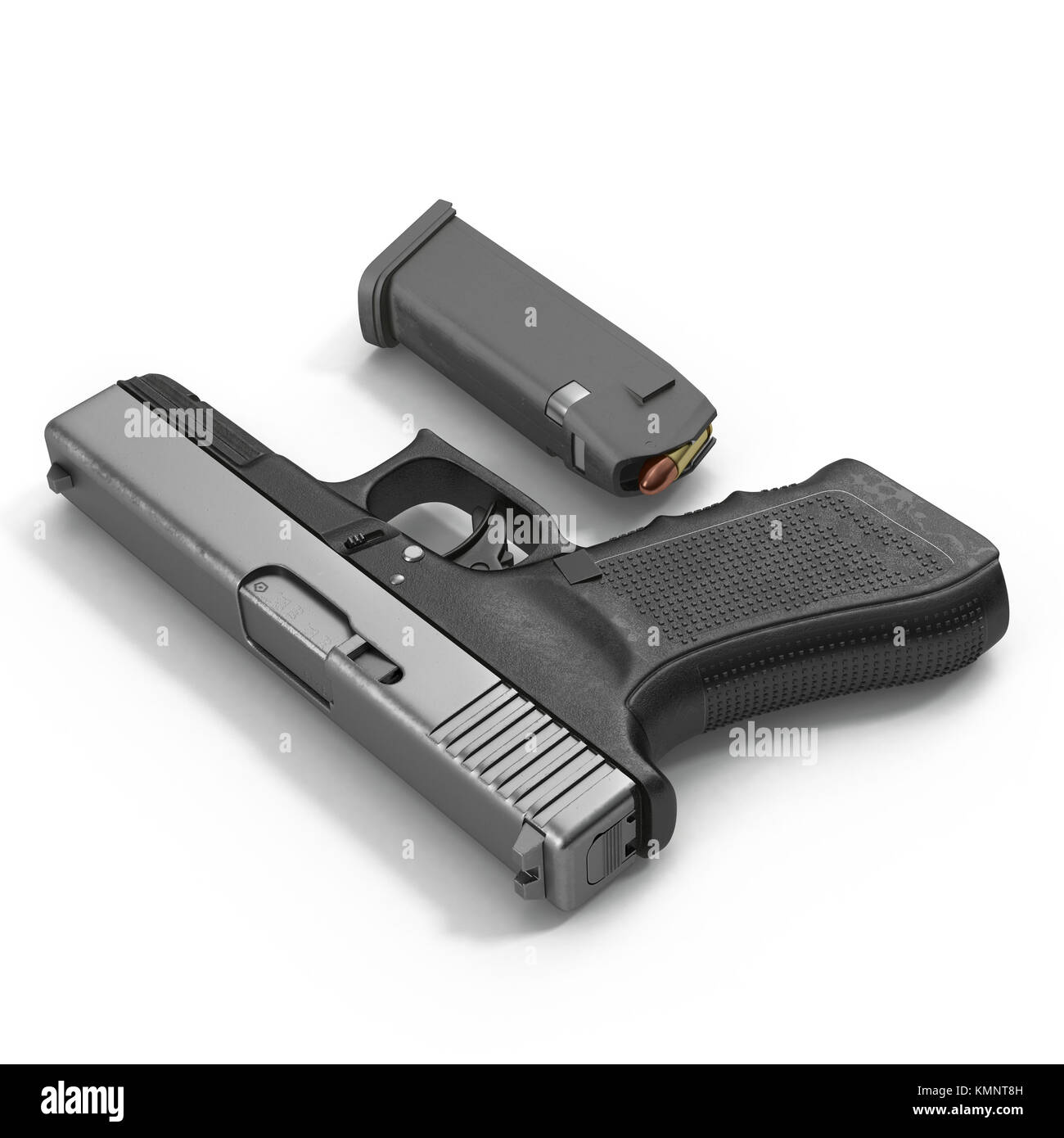 Semi automatic pistol with magazine and ammo on a white. 3D ...
