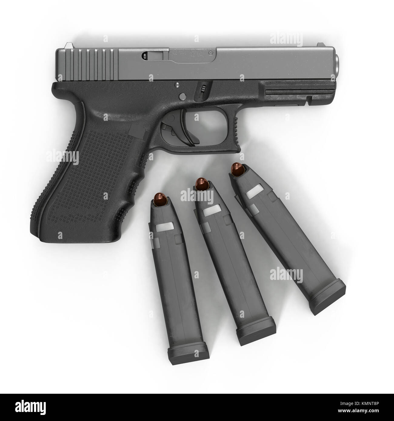 Semi automatic pistol with magazine and ammo on a white. 3D ...