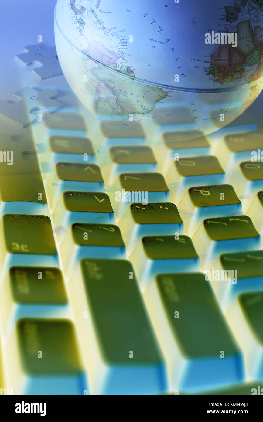Computer keyboard and globe Stock Photo - Alamy