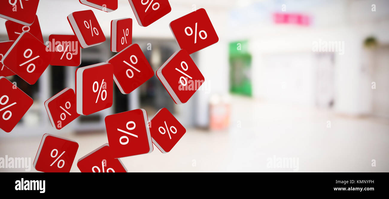 Percent sign vector icon against defocused image of store Stock Photo ...