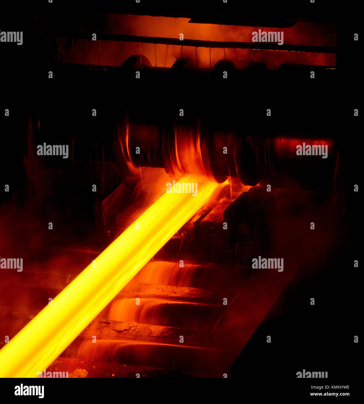 Steel industry, steel bar lamination, blooming train. Legazpi, Basque ...
