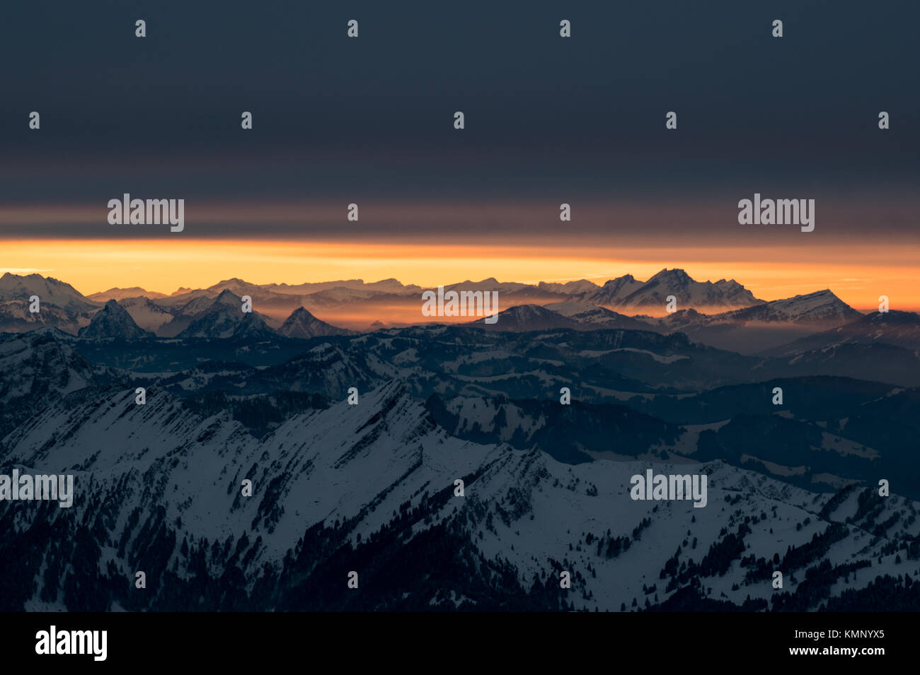 breathtaking sunset in the Alps of appenzell switzerland Stock Photo ...