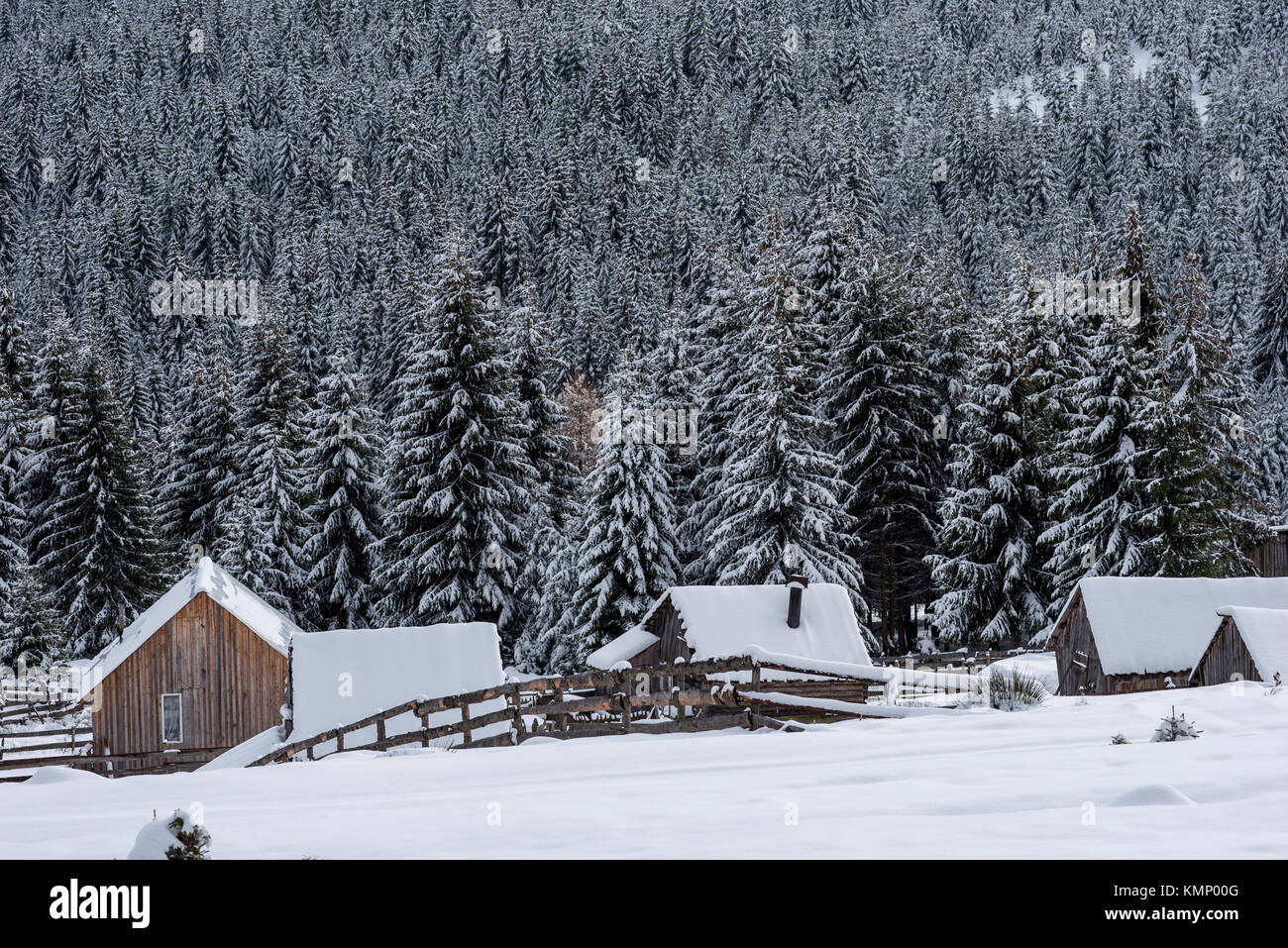 Small winter village in the mountains covered by snow Stock Photo - Alamy