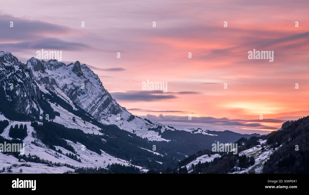 breathtaking sunset in the Alps of appenzell switzerland Stock Photo ...