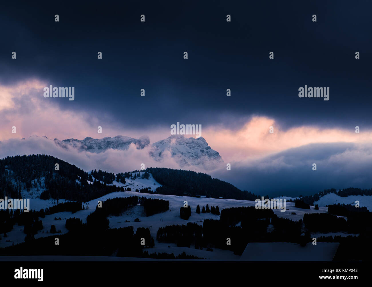 breathtaking sunset in the Alps of appenzell switzerland Stock Photo ...