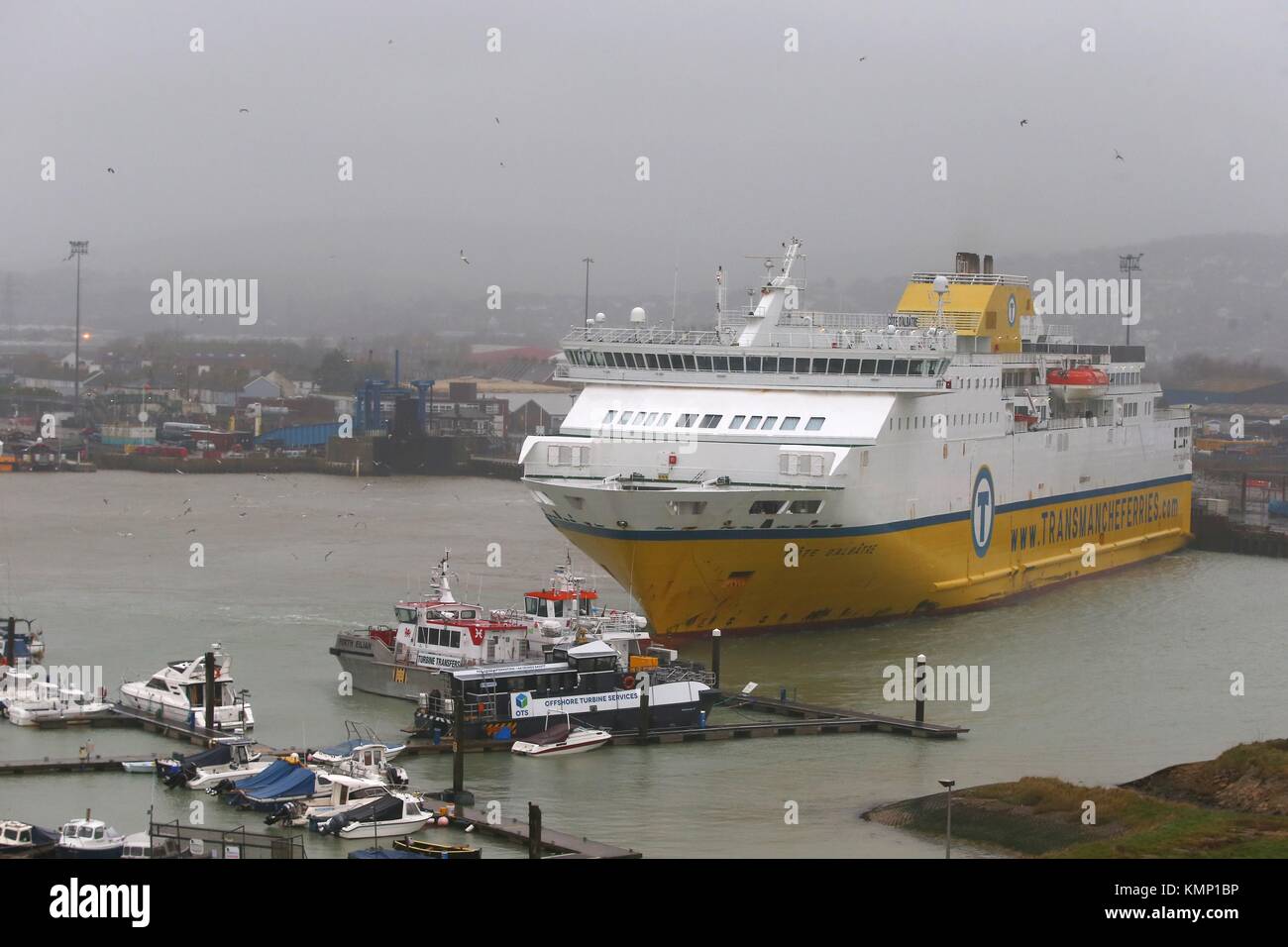 The Newhaven to Dieppe ferry turns around inside Newhaven Harbour as it ...