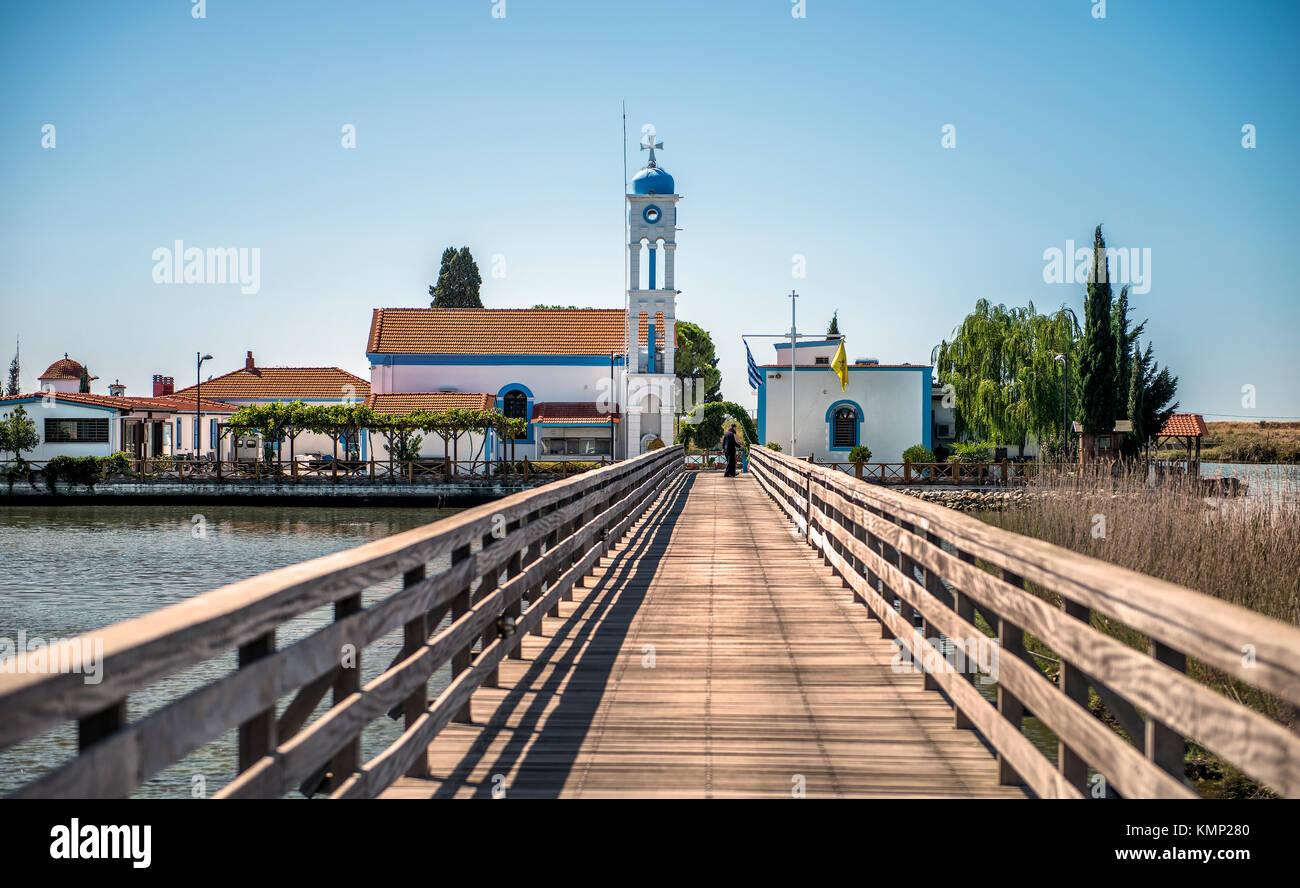 wooden bridge to the old church Stock Photo - Alamy