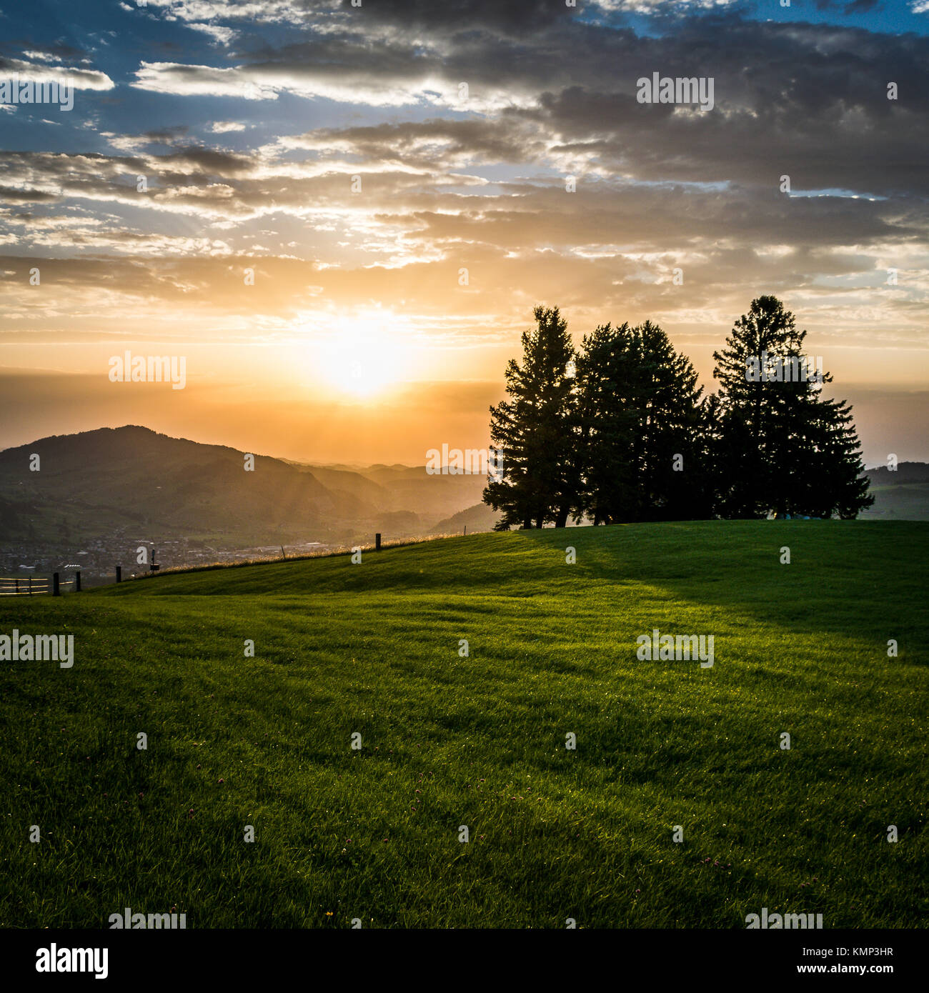 Sunset at a beautiful scenery in Switzerland Stock Photo - Alamy