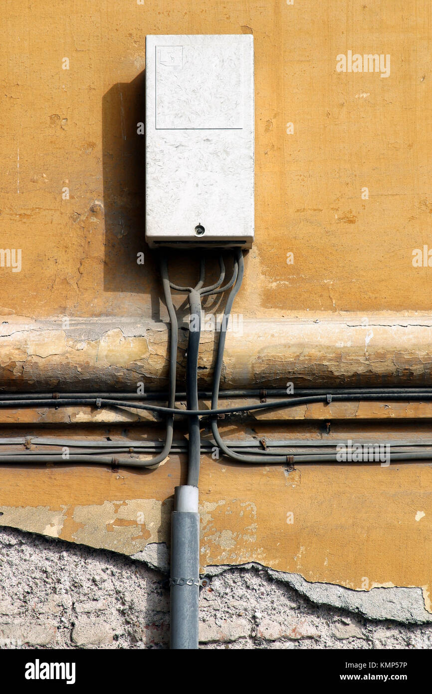 Electrical installation on exterior wall Stock Photo - Alamy