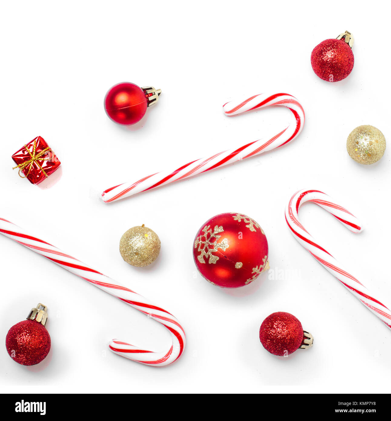 A lot of christmas candies and balls isolated on white background Stock ...