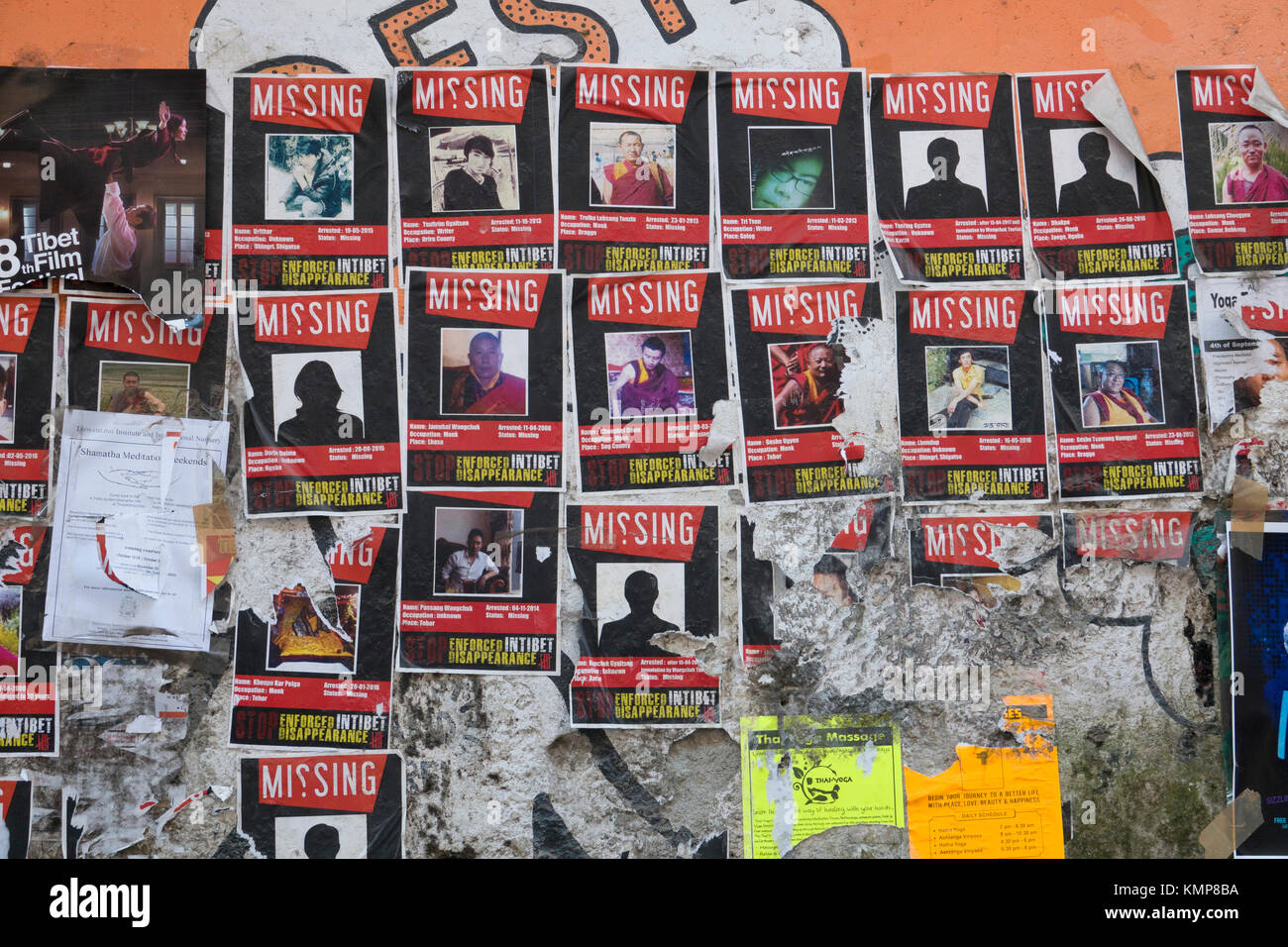 Posters on wall detailing Tibetans missing in Tibet as a result of ...