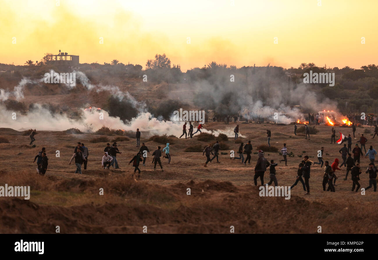 Bureij, Gaza Strip. 08th Dec, 2017. Palestinian protesters clash with ...