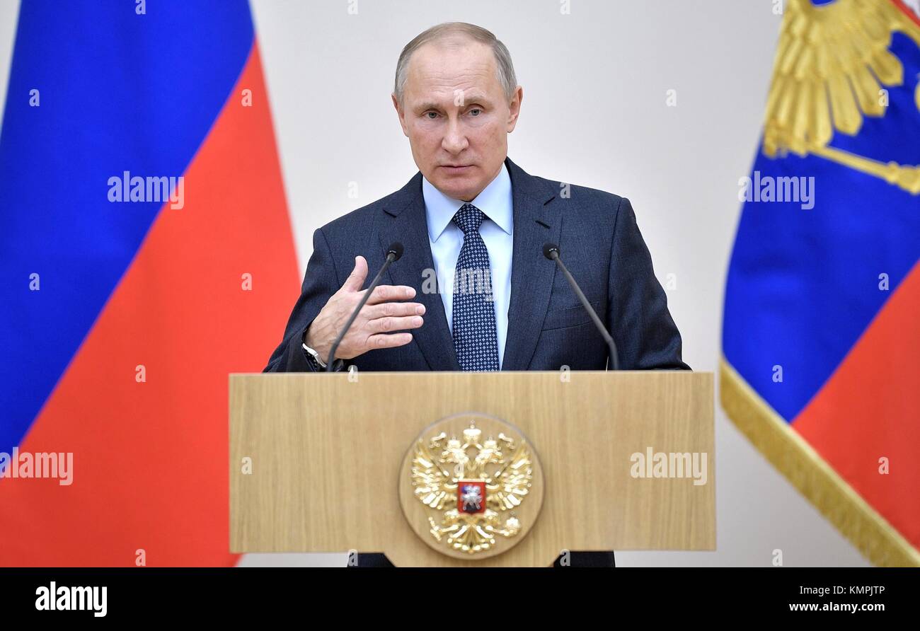 Russian President Vladimir Putin addresses employees of Rostec ...