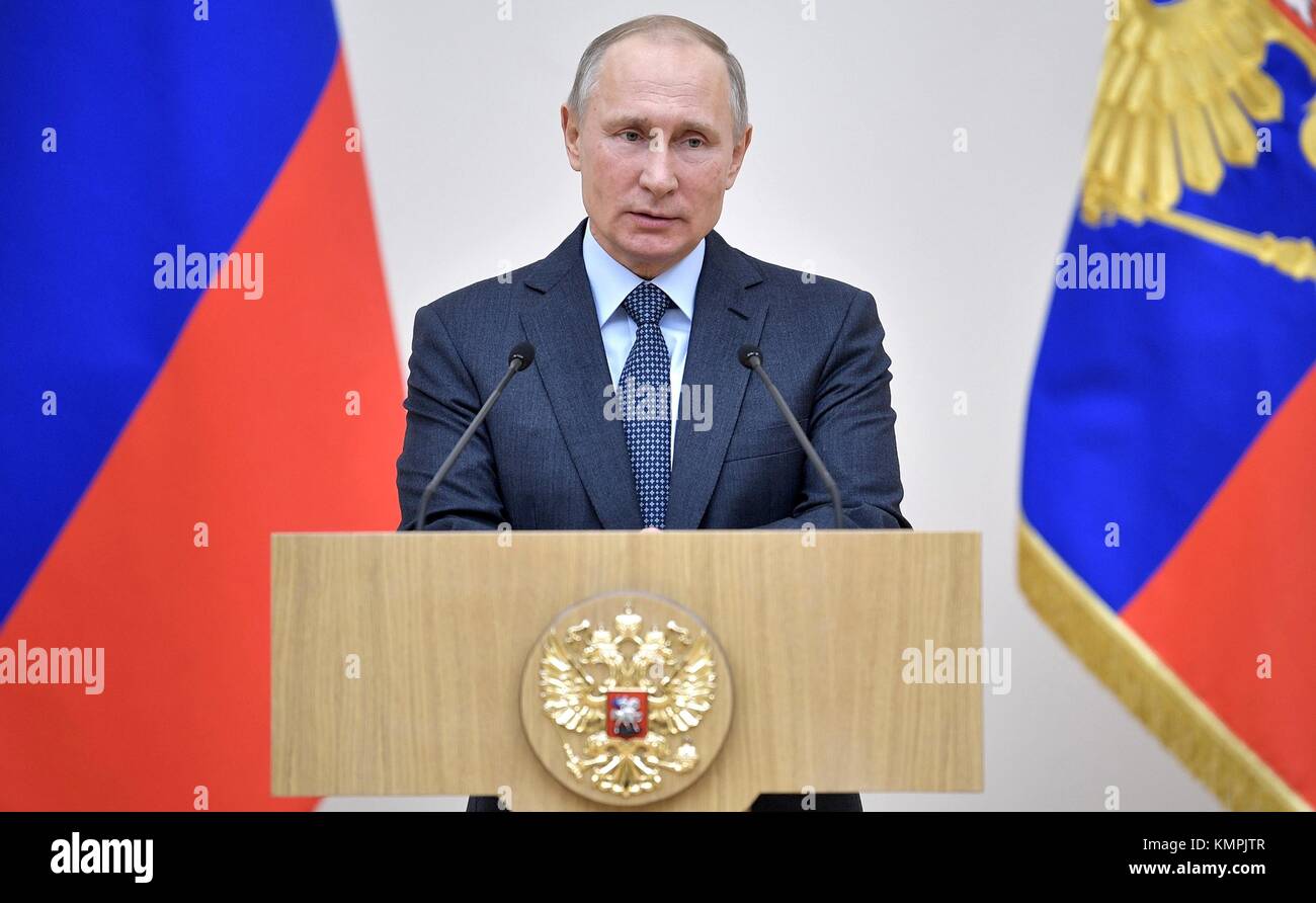 Russian President Vladimir Putin addresses employees of Rostec ...