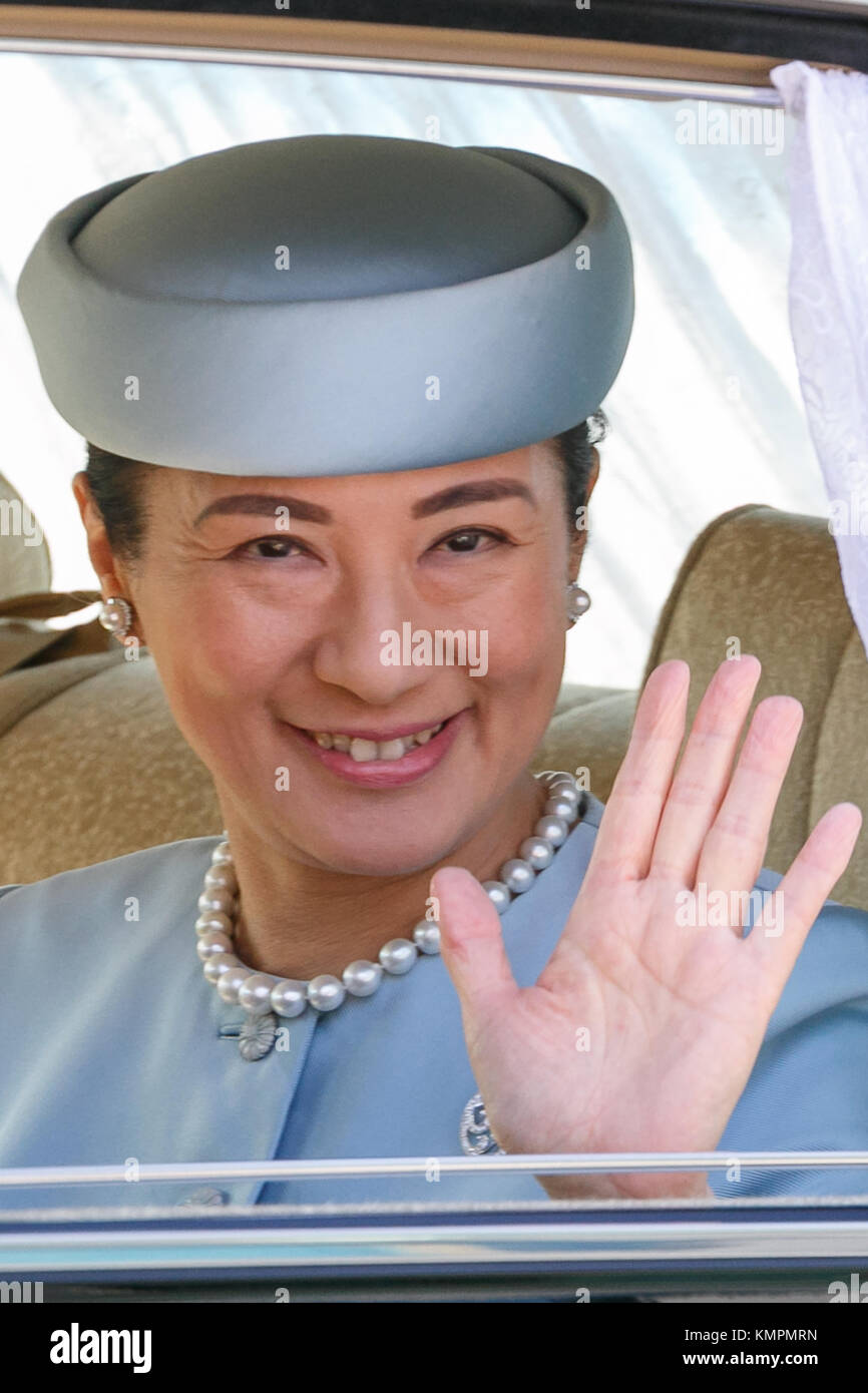 Crown Princess of Japan Masako greets people upon her arrival to ...