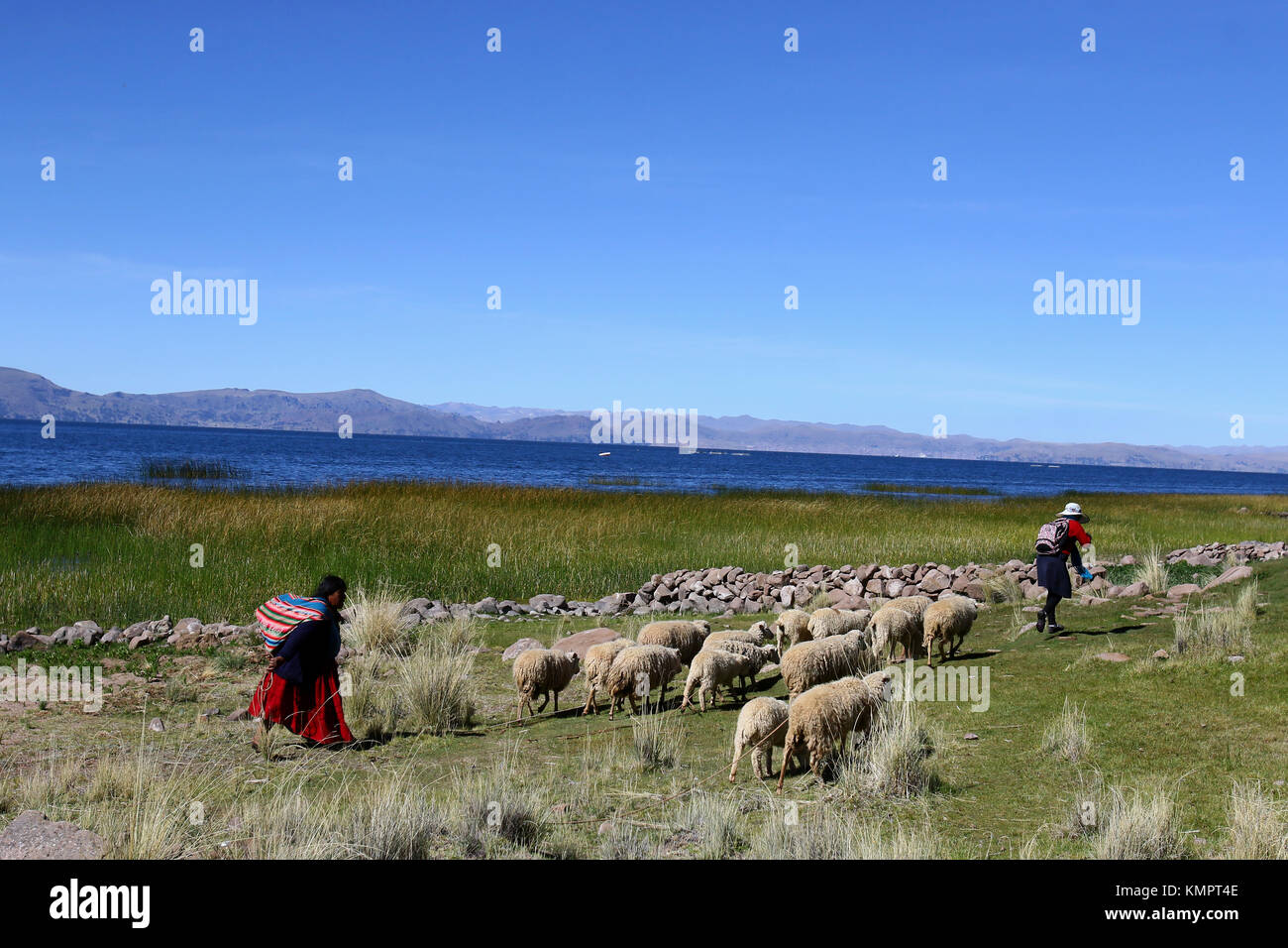 Llachon ( Peru) November, 19 th 2015; Landscape of the peninsula of ...