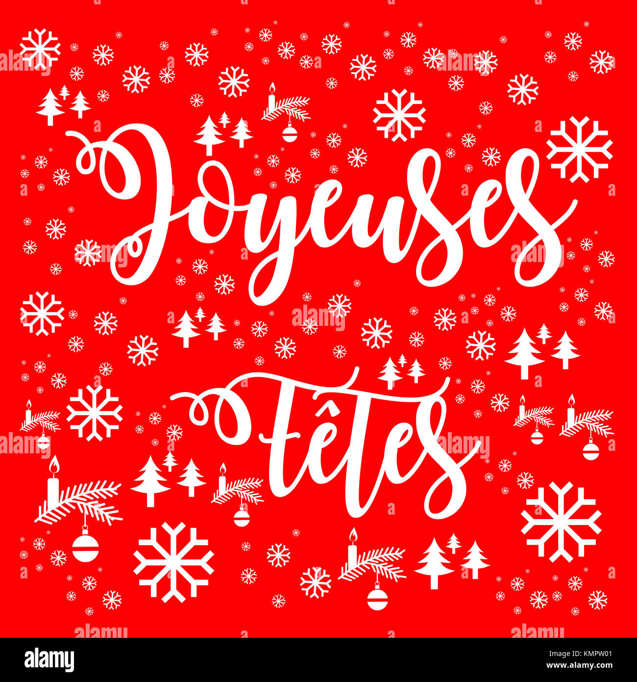 Happy Holidays illustration in French with a red background Stock Photo ...