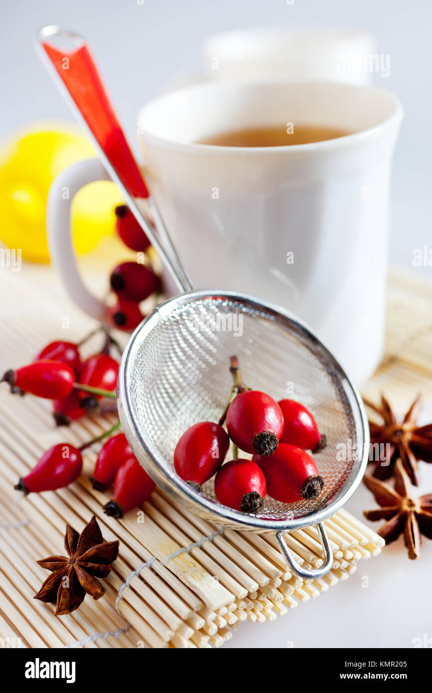 canina rosa healing tea with ripe red berries / rose hip drink ...