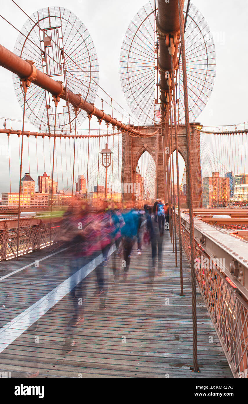 Brooklyn Bridge pedestrian and cycling path taken with long exposure ...