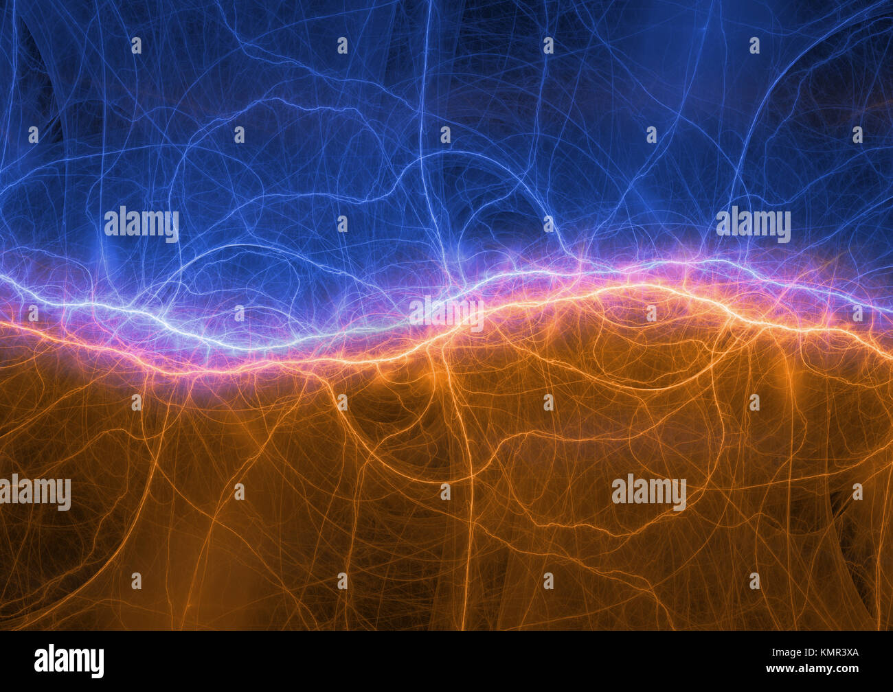 Fire and ice lightning or sound waves visualization, digital electrocal ...